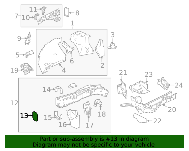 2019-2022 GM Driver Side Front Compartment Inner Side Rail Front ...