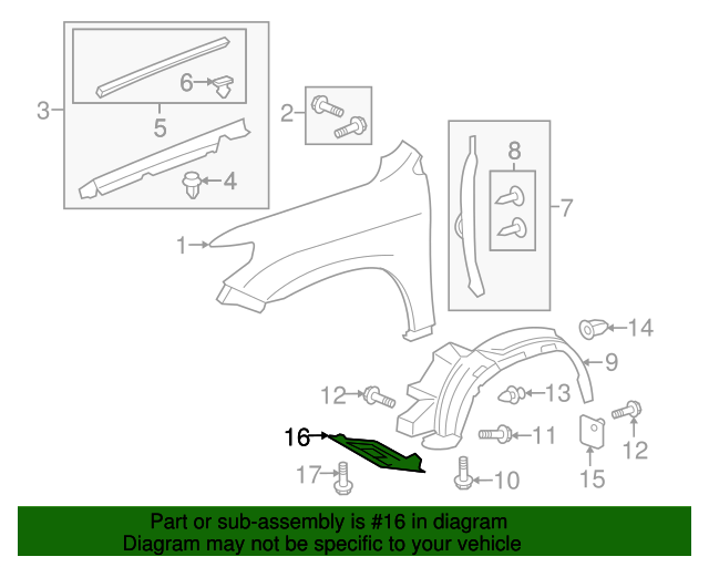 53807-60180 - Fender Liner Extension 2016-2021 Lexus LX570 ...