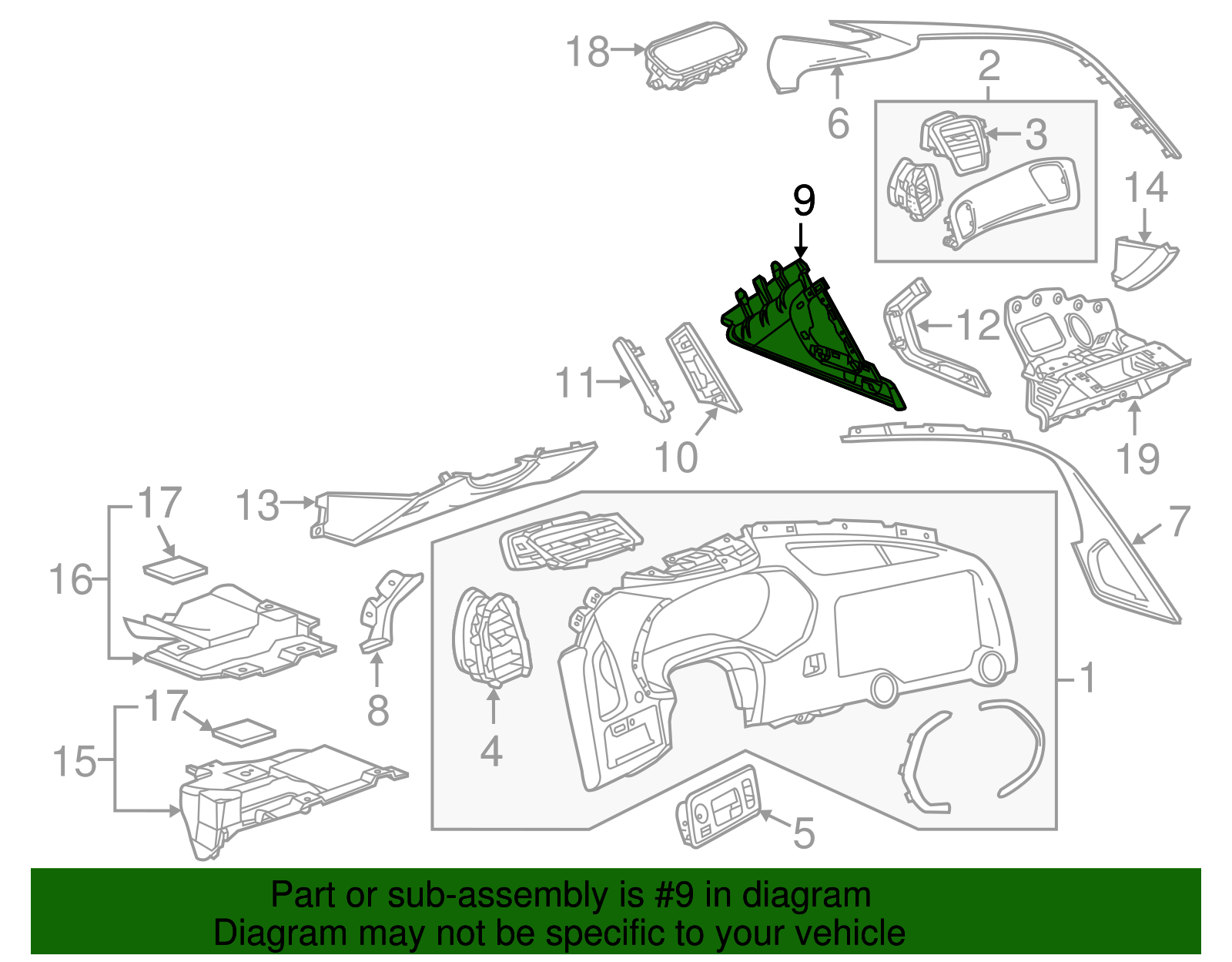 23133030 - Brownstone Instrument Panel Lower Trim Panel 2014-2018 ...