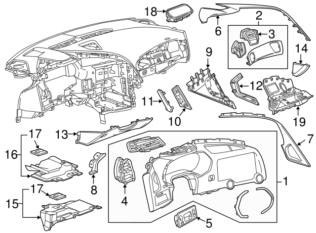 2014-2019 Chevrolet Corvette Passenger Side Instrument Panel Lower Trim ...