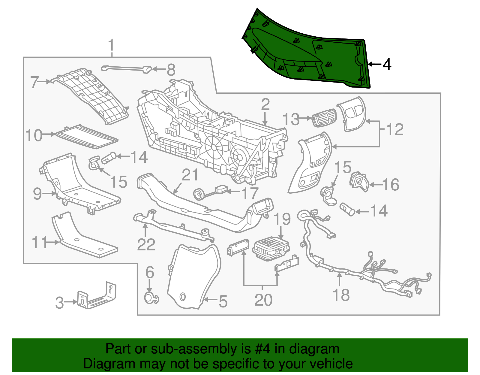 26695726 - Jet Black Passenger Side Front Floor Console Extension Panel ...