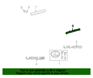 76812-60010 - License Molding 1998-2002 Lexus LX470 | Longo Lexus Parts