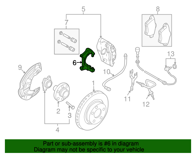 2007-2009 Audi S4 Disc Brake Caliper Bracket 8E0-615-125-C | Audi USA Parts