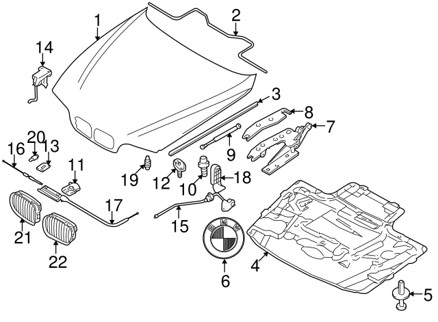 41-61-8-203-275 - Left engine hood hinge 1997-2003 BMW ...