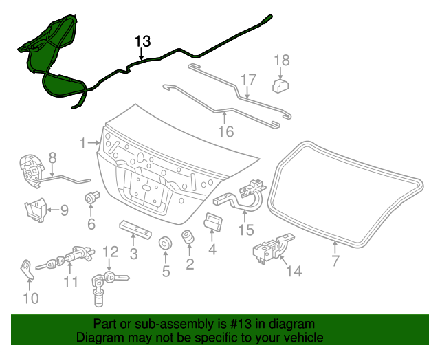 2012-2015 Honda Civic Release Cable 74880-TS8-A01 | Honda Factory Parts