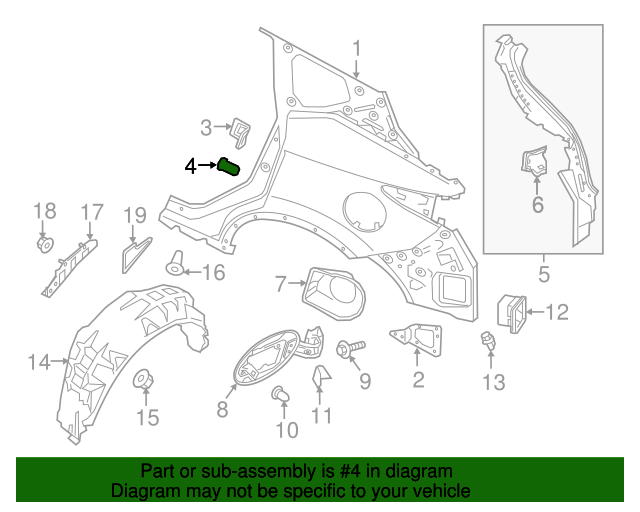 2018-2020 Nissan Quarter Panel Nut 01236-0009U | TascaParts.com