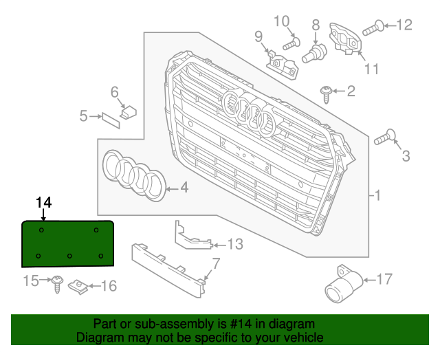 2017-2019 Audi License Bracket 8W0-807-285-AL-9B9 | Audi USA Parts
