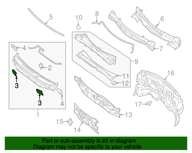 2013-2020 Nissan Pathfinder Cowl Grille Cover 66535-3JA0A | Parts for ...