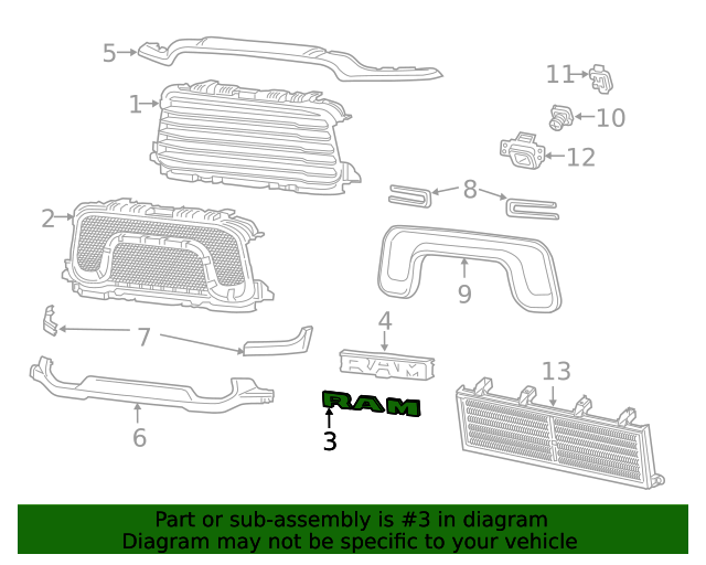 2019-2020 Ram Grille Emblem 68358569AA | TascaParts.com