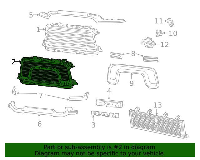 2019-2020 Ram 2500 Grille 68443913AA | TascaParts.com