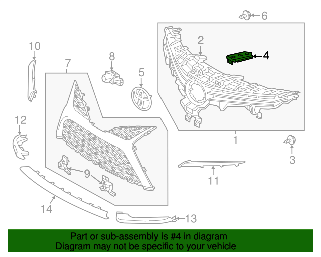 2018-2021 Toyota Camry Upper Grille Retainer 52521-06090 | Toyota Parts ...