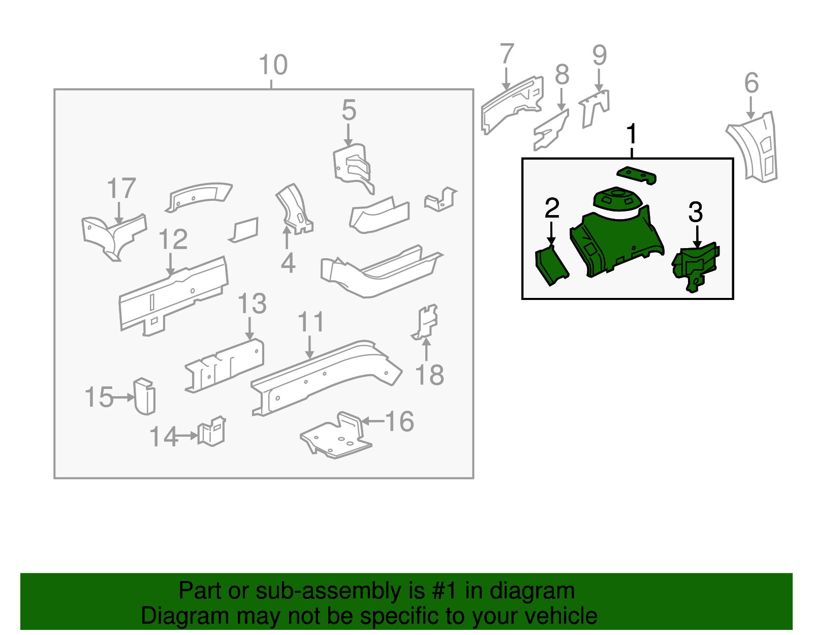 2007-2017 GM Passenger Side Wheelhouse Panel Assembly with Strut ...