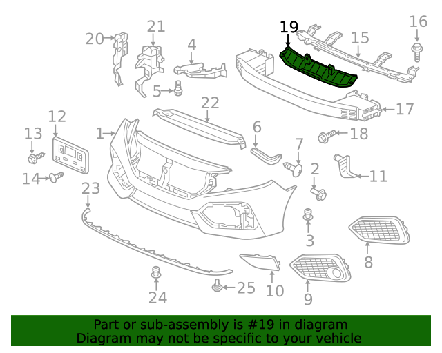 2017-2020 Honda Civic Plate, Front Bumper Middle Induction 71202-TGG ...