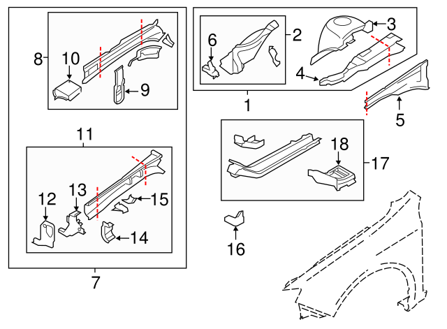 51609FJ0009P - OEM NEW 08-2017 Subaru Impreza XV Crosstrek Fender Apron ...