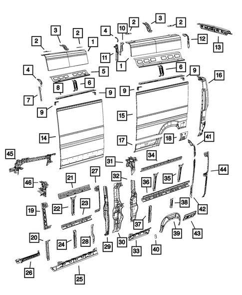 Aperture Panel and Pillar Supports for 2017 Ram ProMaster 1500 | Mopar ...