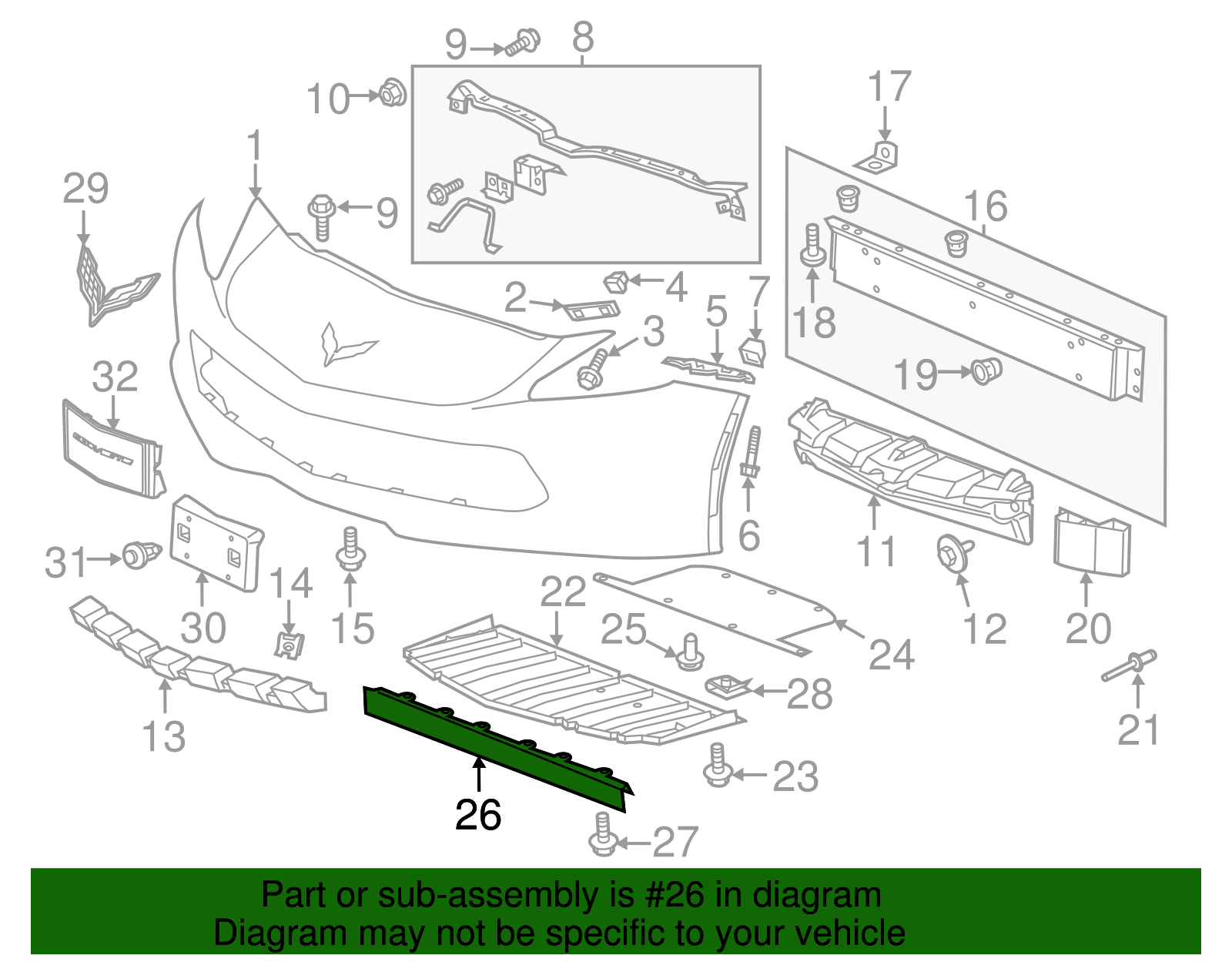 22799212 - Front Bumper Fascia Center Air Deflector 2014-2019 Chevrolet ...