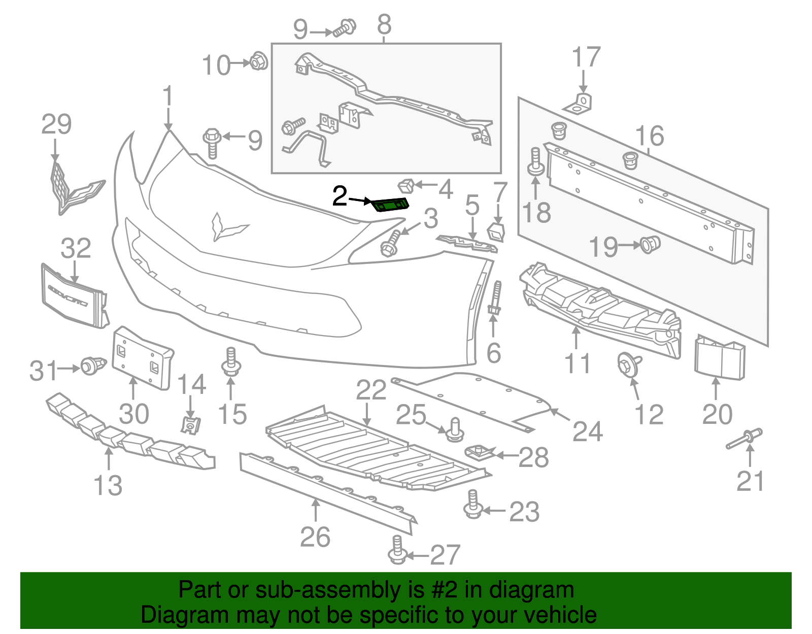 2014-2019 Chevrolet Corvette Front Bumper Fascia Outer Bracket 23433556 ...
