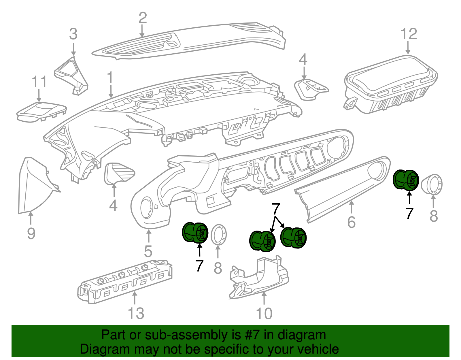 2016-2025 Chevrolet Jet Black Instrument Panel Air Outlet 84091802 GM ...
