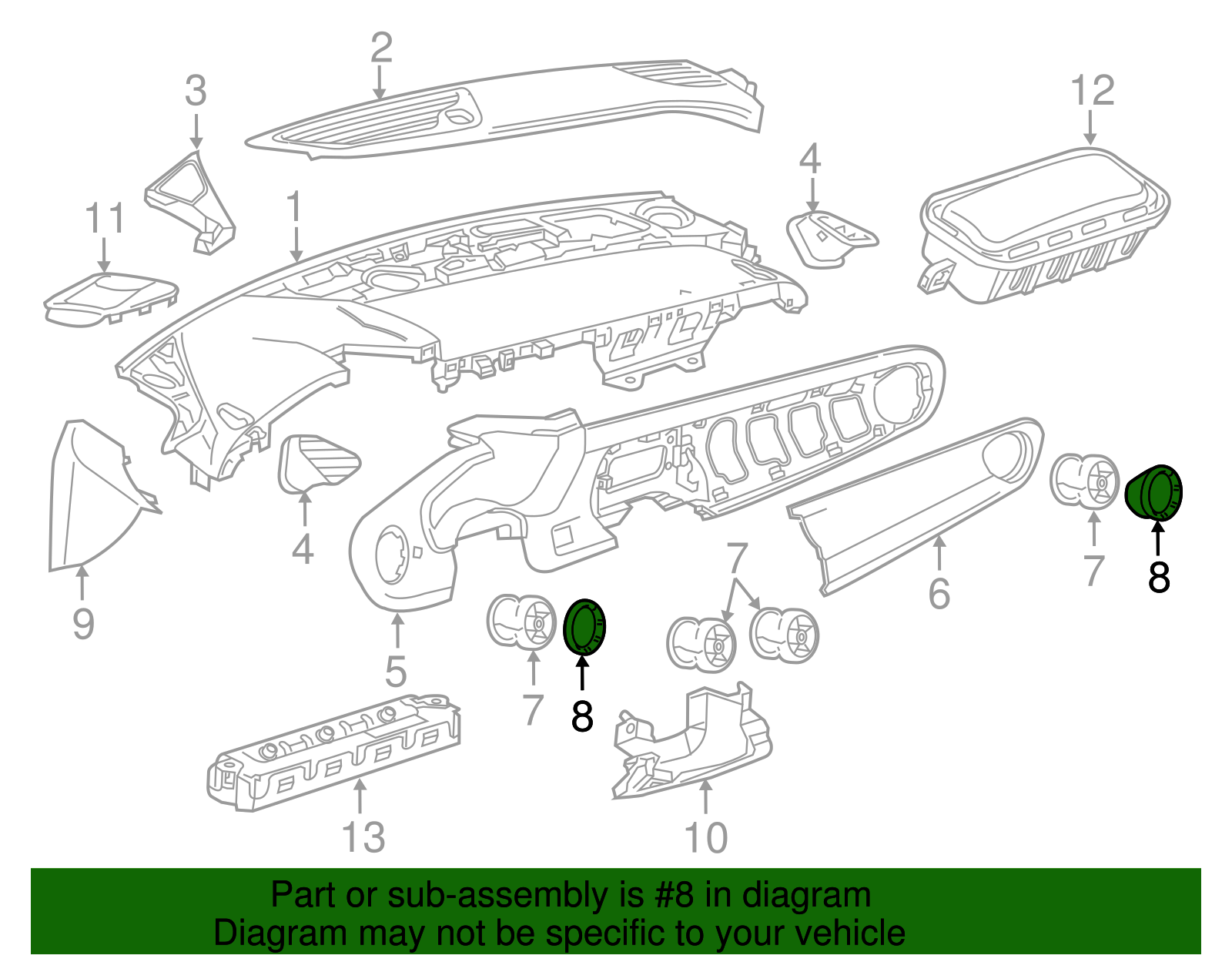 23170853 - Galvano Silver Driver Side Instrument Panel Outer Air Outlet ...