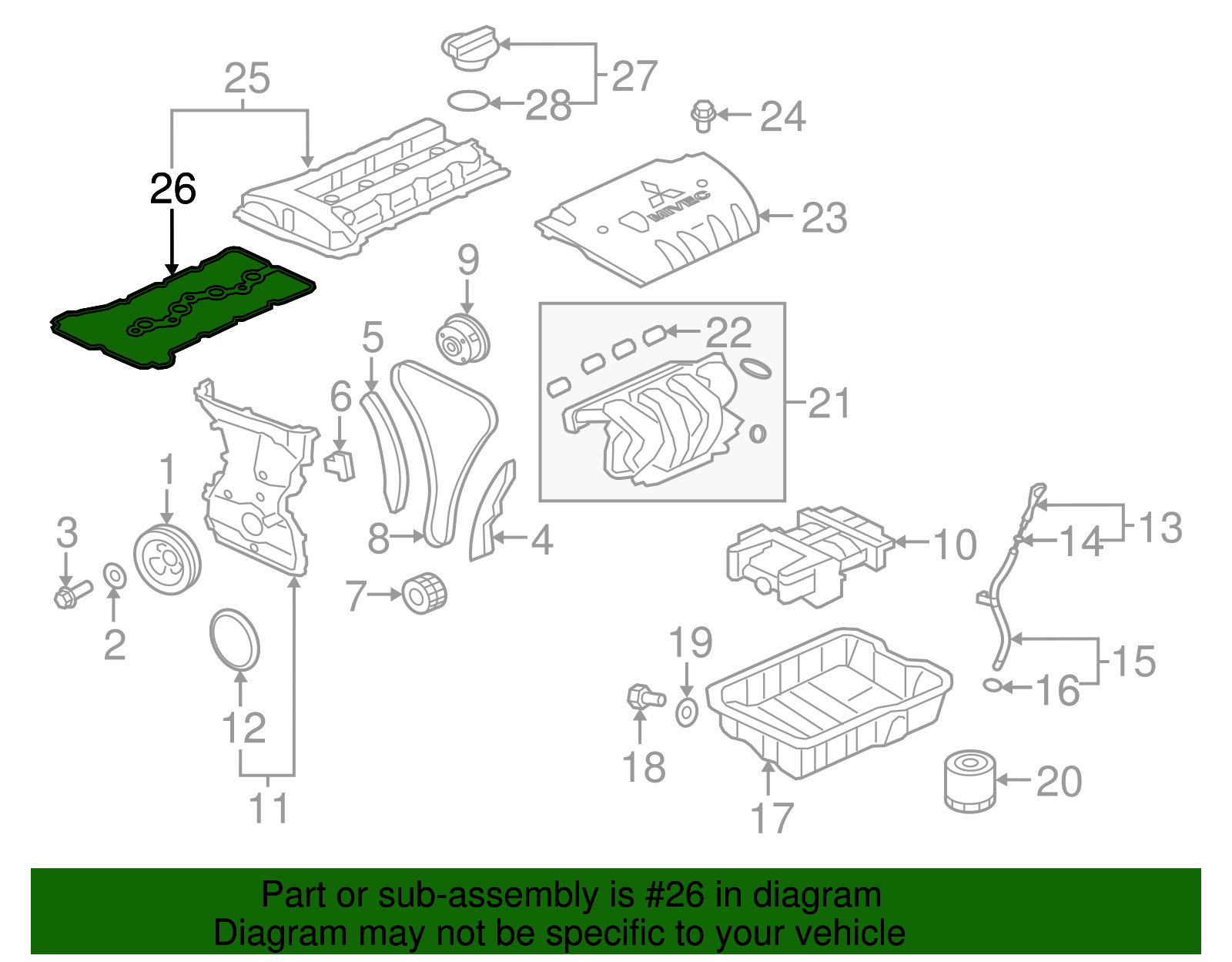 2014-2020 Mitsubishi Outlander Valve Cover Gasket 1035A698 | Mitsubishi ...