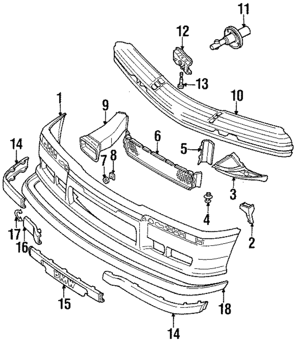 51112233845 - 1995-1999 BMW Bumper Cover Upper Support (51-11-2-233-845 ...