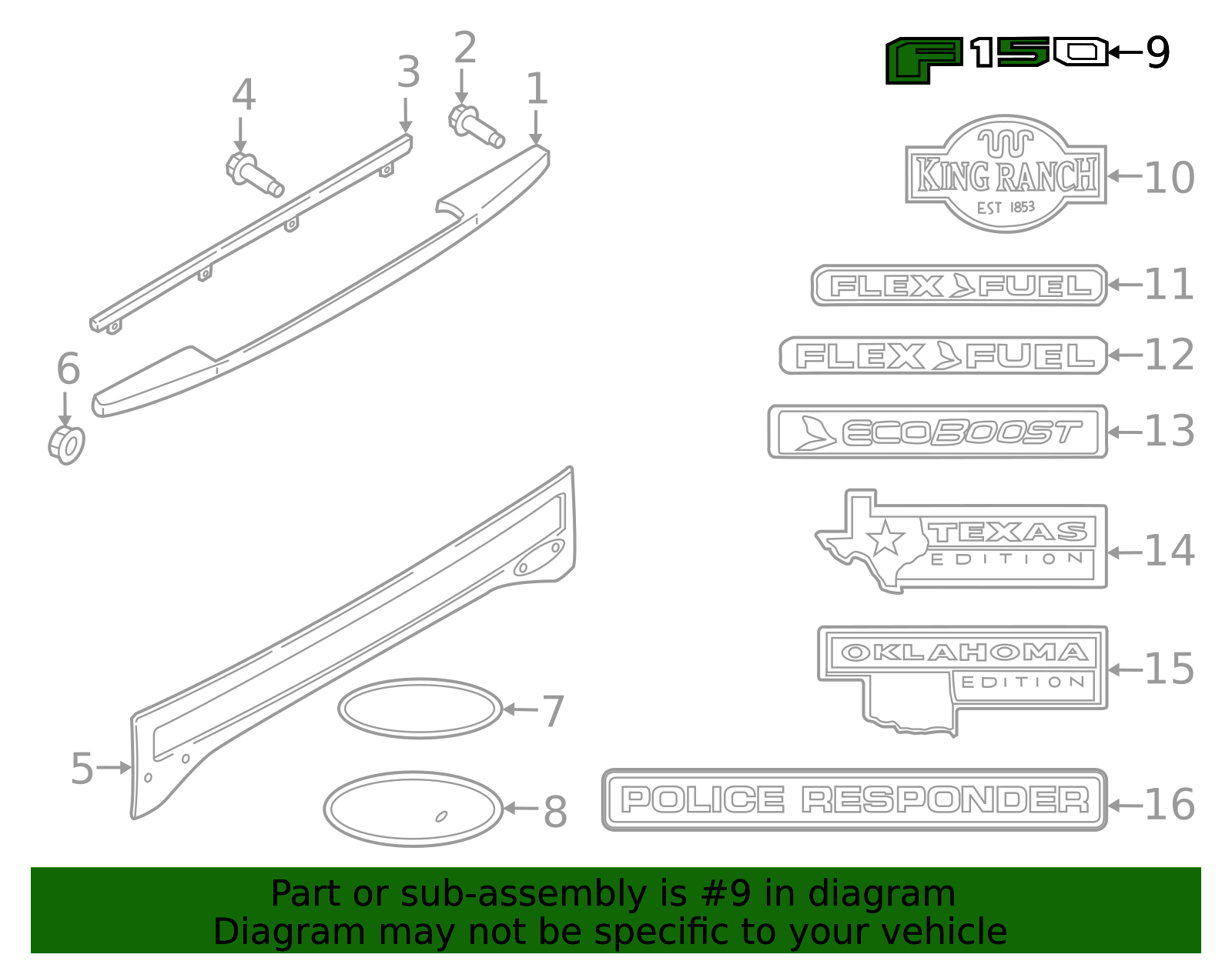 2015-2020 Ford F-150 2015-2016 Ford F-150 King Ranch Chrome Tailgate ...
