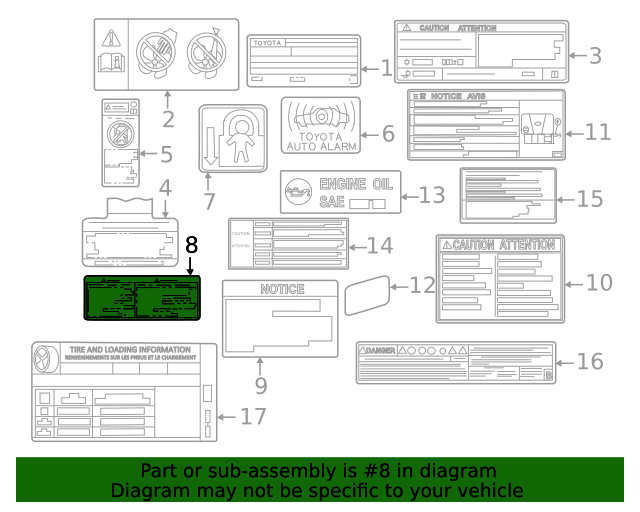 2016-2024 Toyota Spare Tire Label 42668-0E010 | Toyota Parts Center