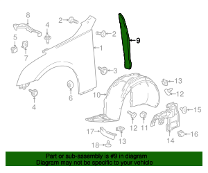 2015-2019 Cadillac ATS Passenger Side Front Fender Insulator 22968377 ...