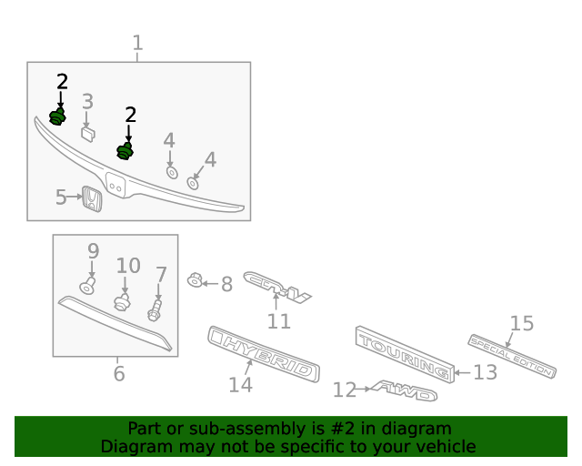 91560-TLA-A01 - Clip Tailgate Garnish (Seal) | Honda Factory Parts