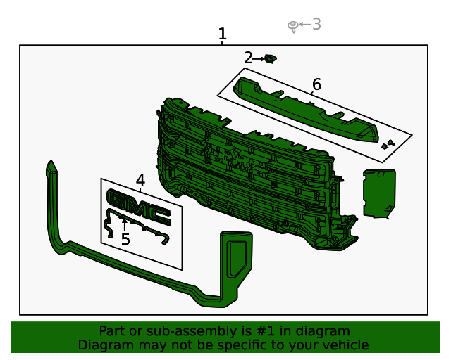2020-2023 GMC Black Front Grille 84656389 | TascaParts.com