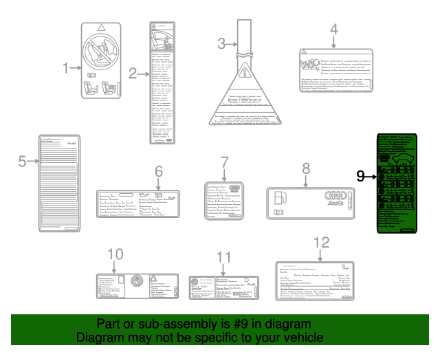 2010-2017 Audi S5 Tire Press Label 8F0-010-502-BE | Audi USA Parts