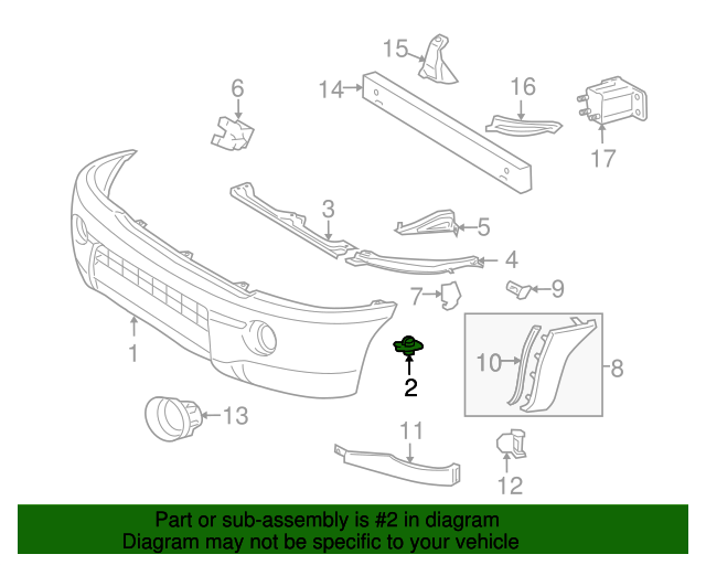 2001-2015 Toyota Bumper Cover Retainer 525350e010 | Toyota Parts Center