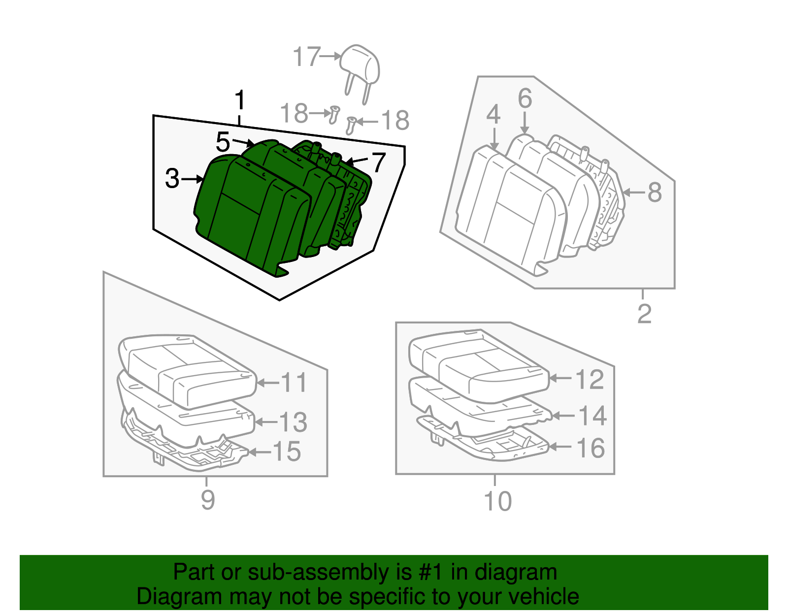 Genuine Toyota Seat Back Assembly part# 79340-60720-E0 for 1998-2002 ...