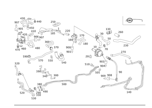 Heating Water Lines for a/C System in Rear for 1997 Mercedes-Benz S 500 ...