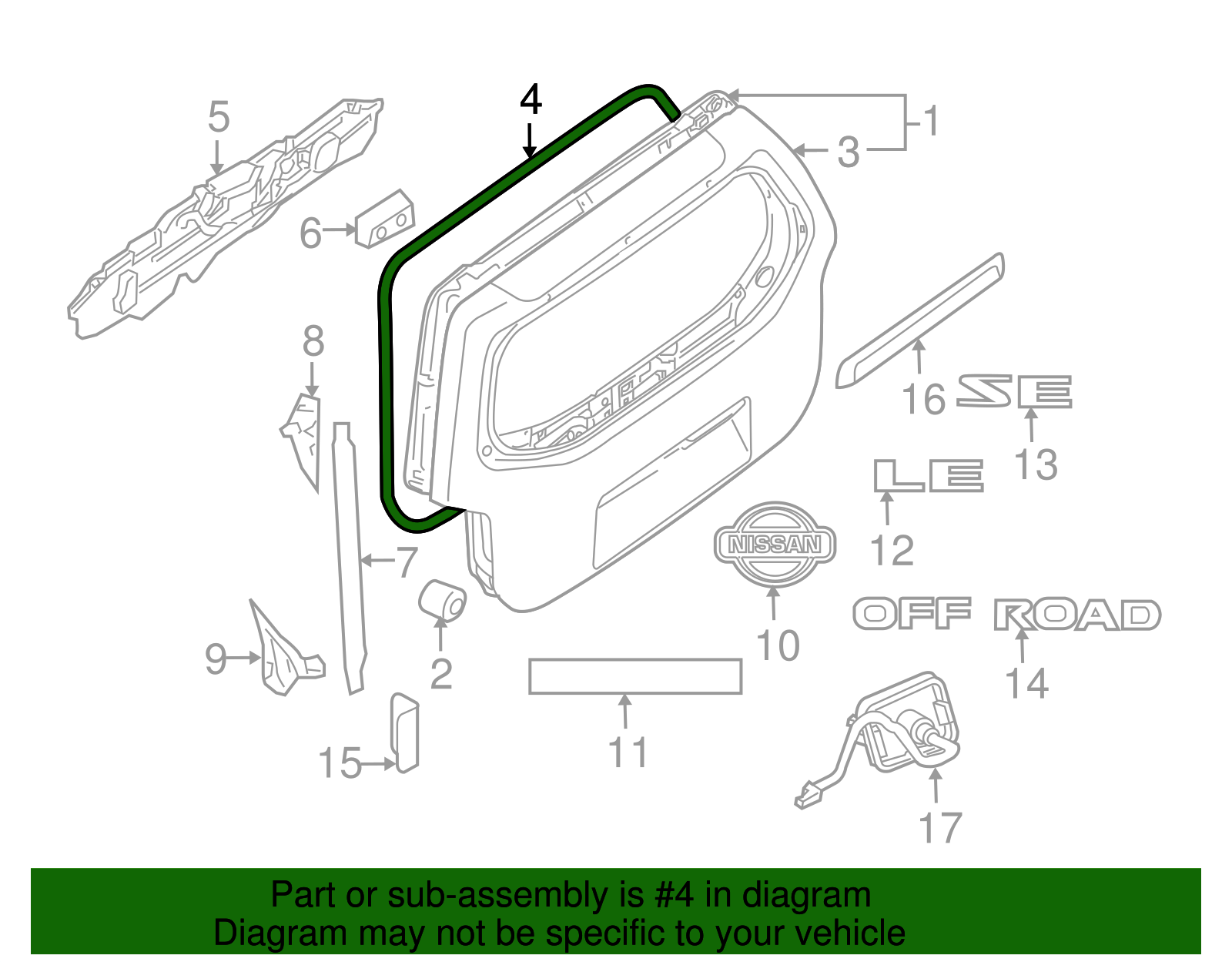 2005-2012 Nissan Pathfinder Weatherstrip 90832-EA50A | My Nissan Part
