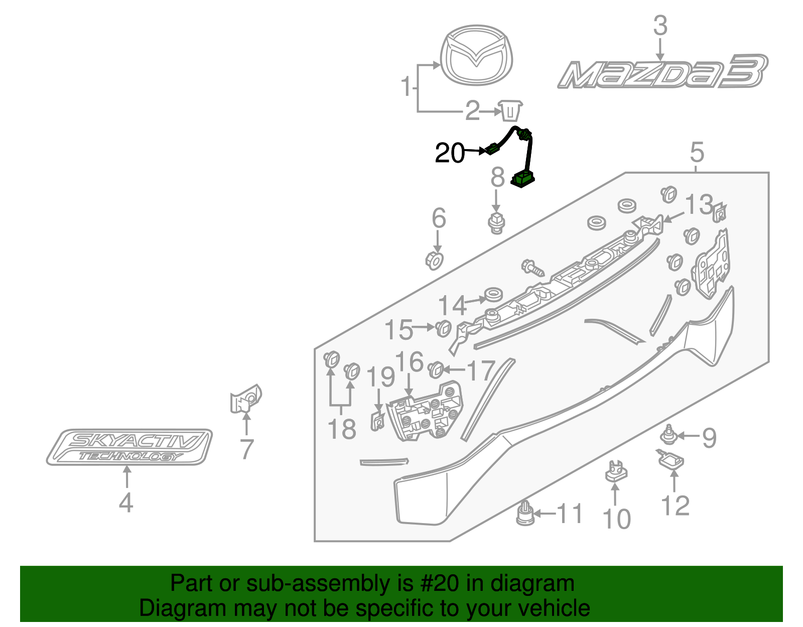 BHN1-67-6S0 - Lift-Gate Release Switch - 2014-2018 Mazda 3 | Mazda ...