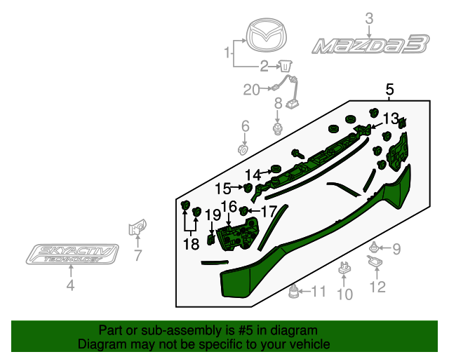 2014-2018 Mazda 3 Molding Assembly bjt750810a13 | GetOEMParts.com