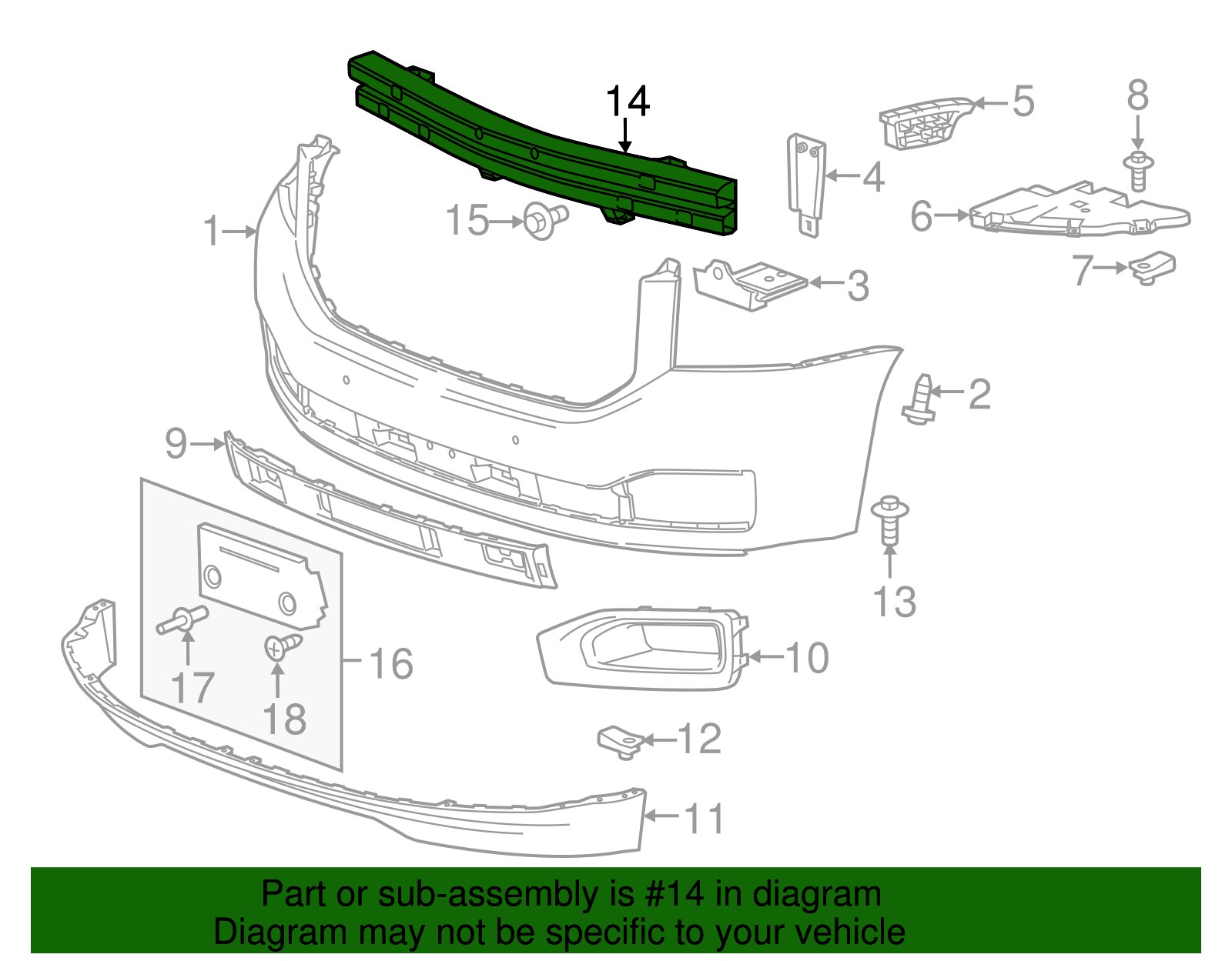 2015-2020 GM Front Bumper Impact Bar 23195058 GM | GMPartsDirect.com