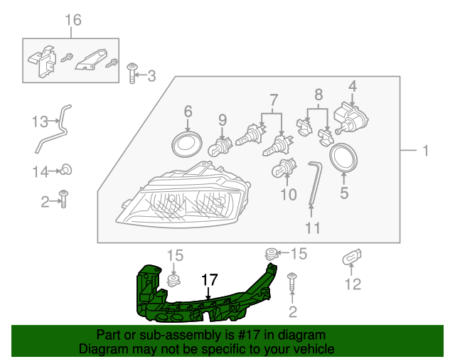 2009-2013 Audi Headlamp Bracket 8P0-805-608-A | Audi USA Parts