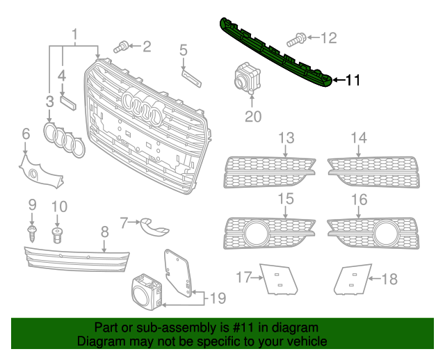 2016-2018 Audi Lower Grille 4G8-807-683-D-9B9 | OEM Parts Online