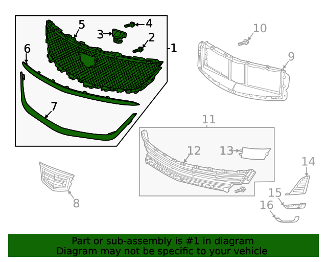 2020-2024 Cadillac CT5 F Grille 84934964 GM | GMPartsDirect.com