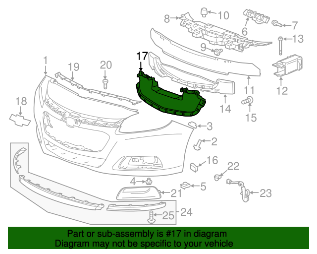 2014-2016 Chevrolet Front Bumper Fascia Center Air Deflector 22995190 ...