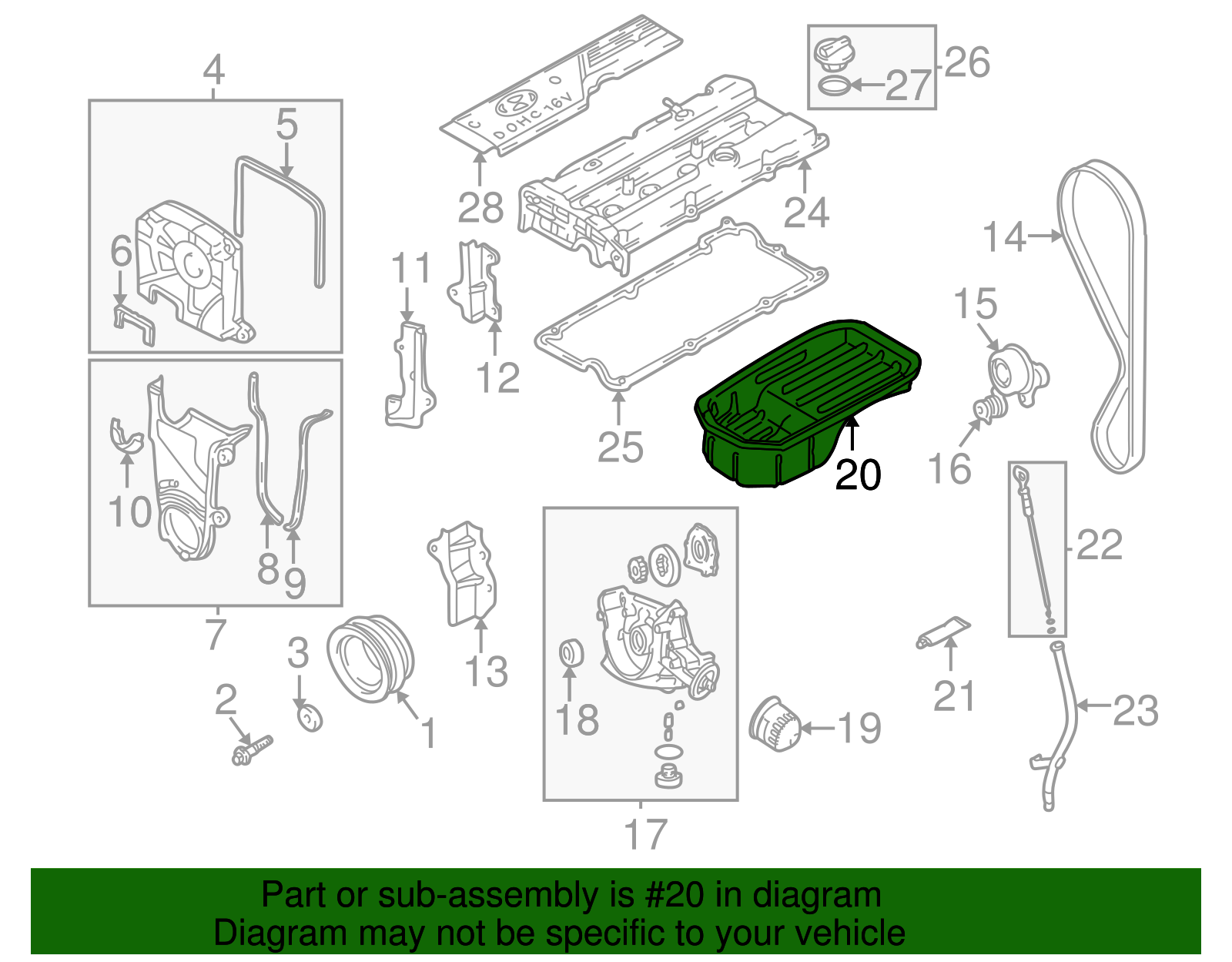 1995-2006 Hyundai Oil Pan 21510-26010 | Hyundai Wholesale Direct