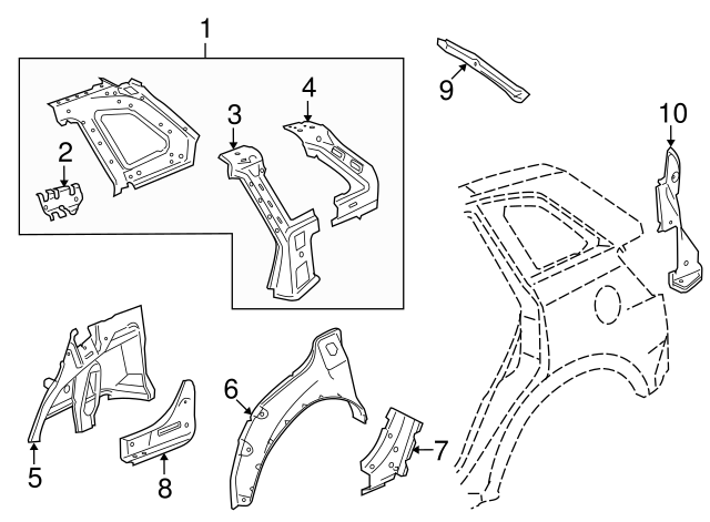 2008-2015 GM Rear Driver Side Wheelhouse Outer Panel 22952712 ...
