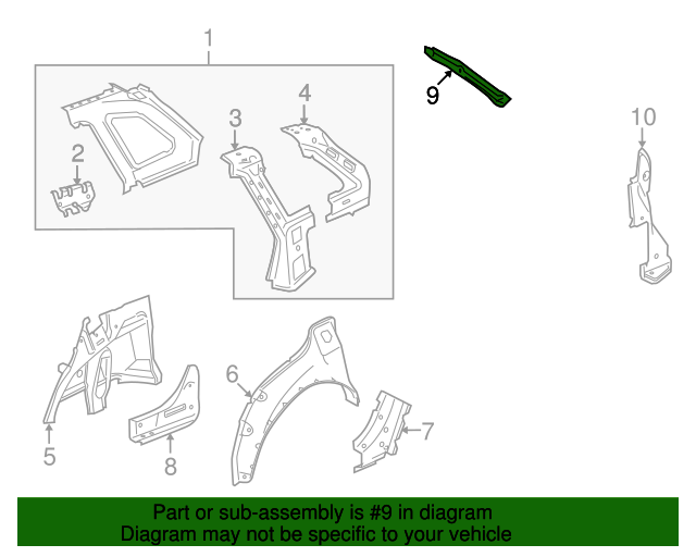 2008-2015 GM Passenger Side Back Outer Body Pillar with Reinforcements ...