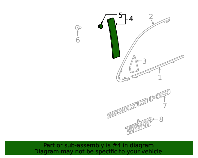 Front Driver Side Door Window Frame Rear Applique 84987909 | TascaParts.com