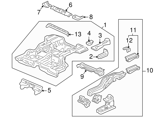 65526-S10-300ZZ - Cross-Member, R Rear Floor (Upper) - 1997-2001 Honda ...