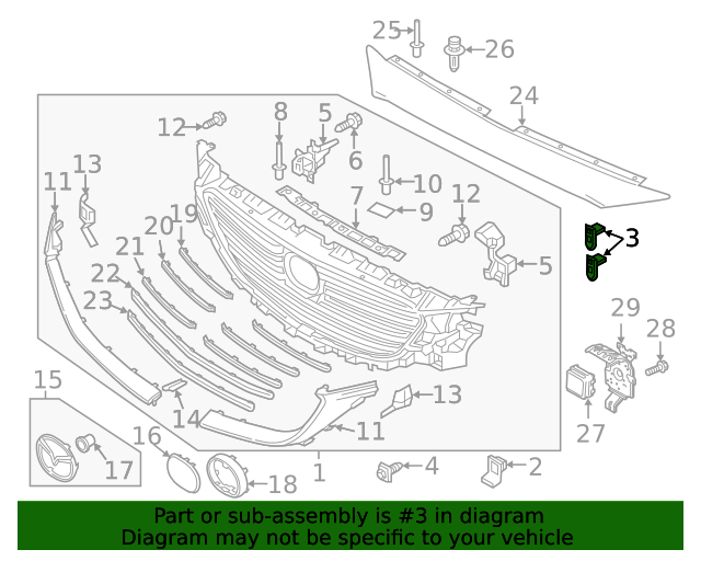 2016-2024 Mazda Grille Assembly Lower Clip G46L-50-EB1 | Mazda-Parts