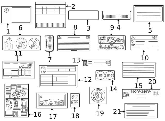 2020-2022 Mercedes-Benz Tire Information Label 253-584-98-07 ...