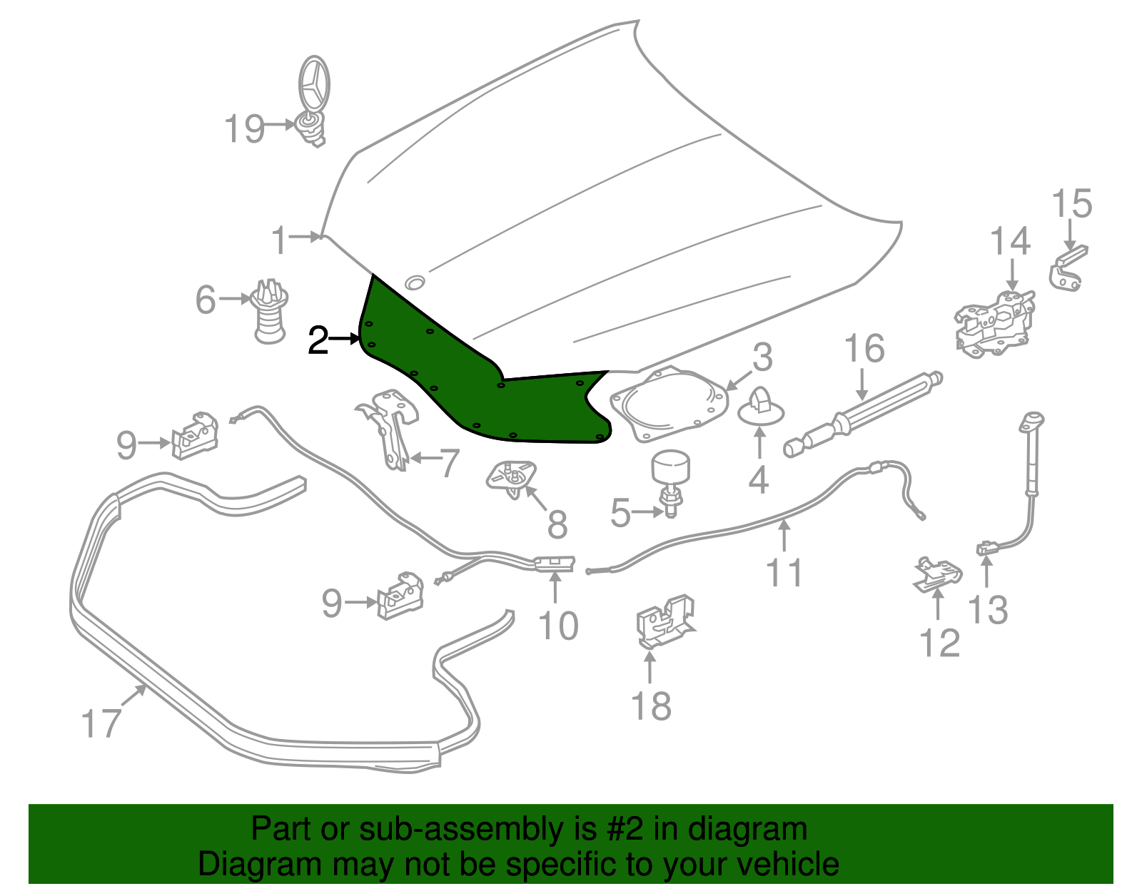 222-682-45-01 - Hood Insulation Pad 2014-2020 Mercedes-Benz ...